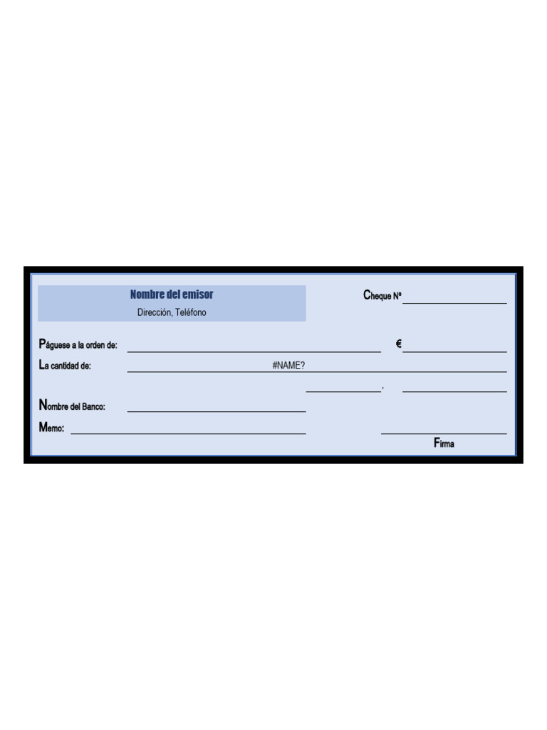 Plantilla Cheque Excel Para Rellenar | PDF