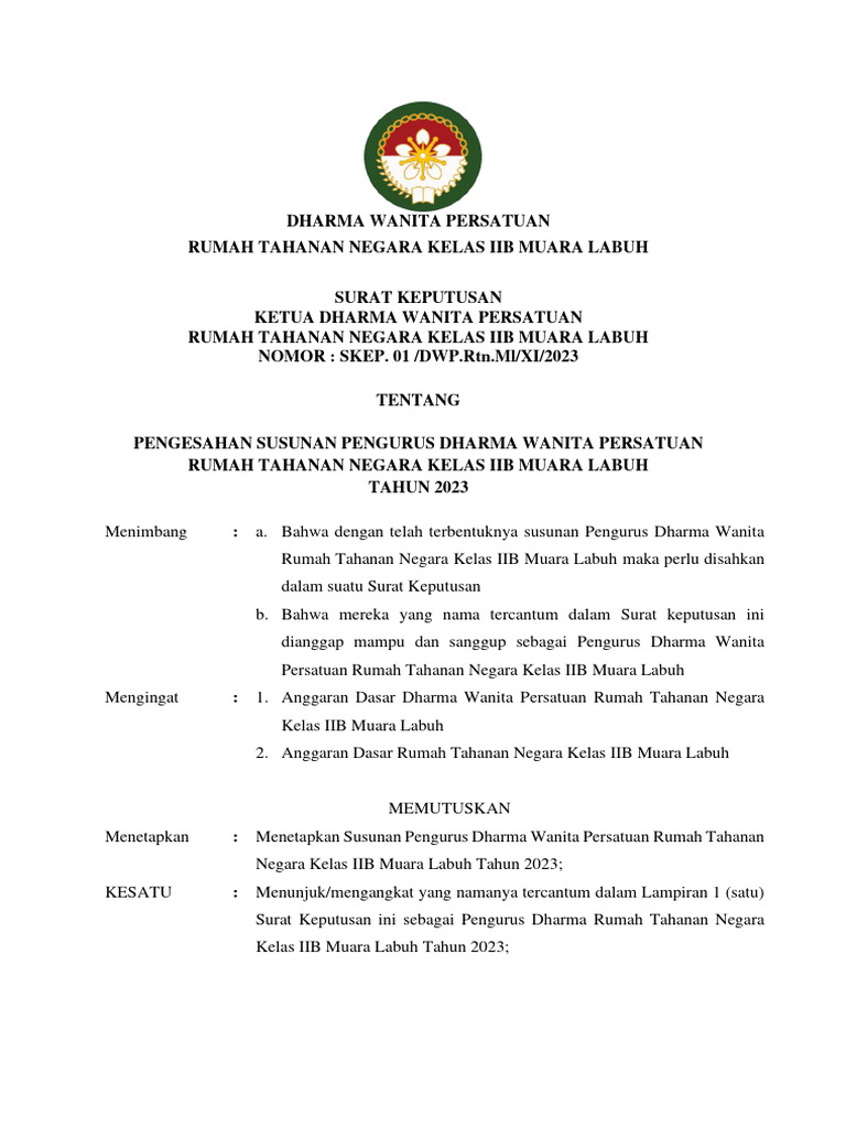 SK-Pengurus-Dwp-Rutan M. Labuh | PDF