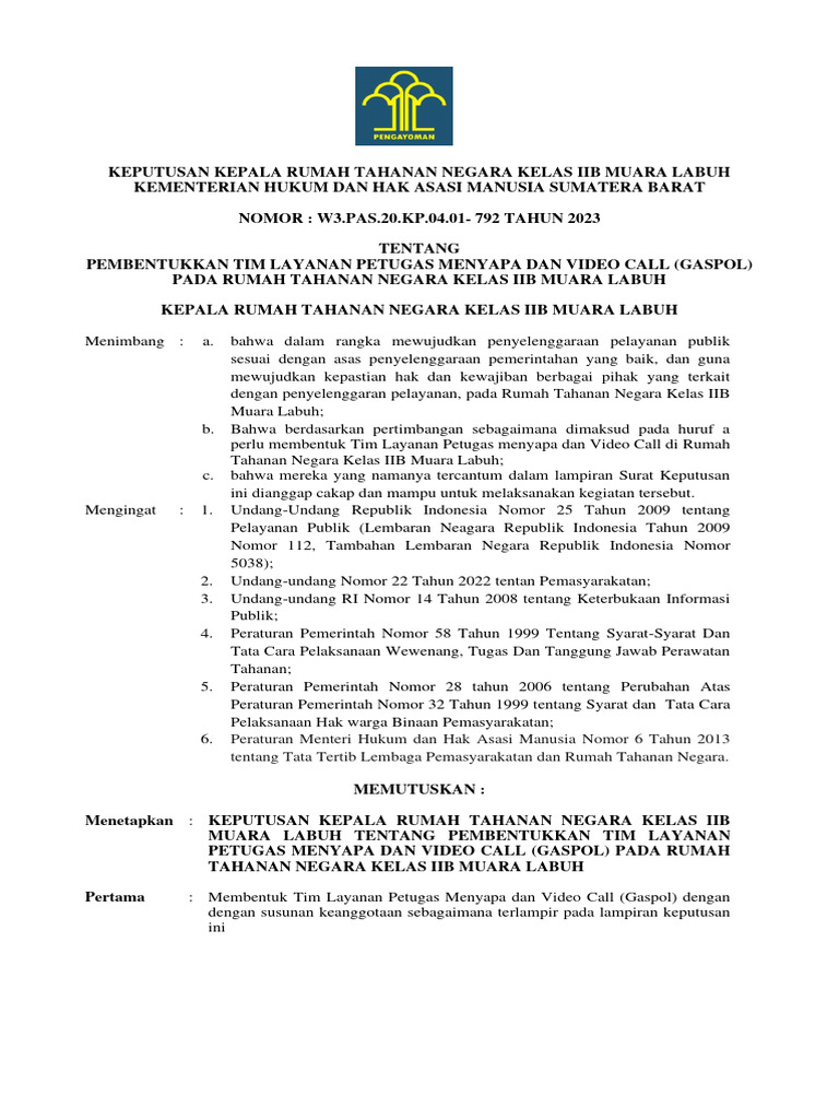 Pembentukan Tim GASPOL Rutan Muara Labuh | PDF