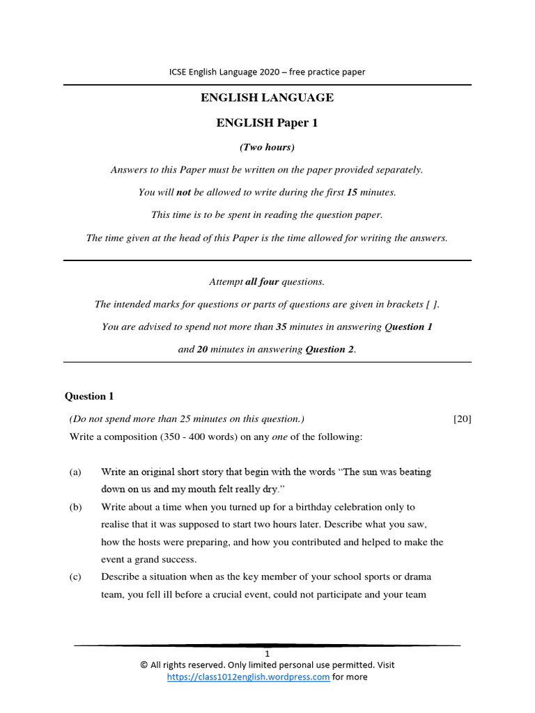 Icse English 2020 Language Paper B | PDF