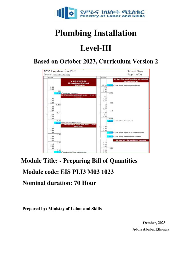 TTLM L-III M03 Preparing Bill of Quantities | PDF | Plumbing | Specification (Technical Standard)