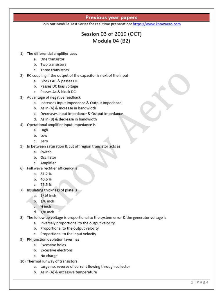 Session 03 of 2019 (OCT) Module 04 (B2) : Previous Year Papers ...
