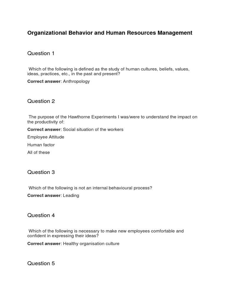 Organizational Behavior MCQs | PDF | Organizational Behavior | Human Resource Management