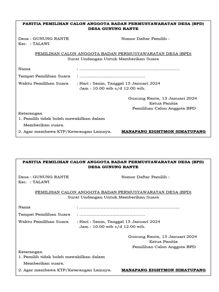 Surat Undangan Pemilihan BPD | PDF