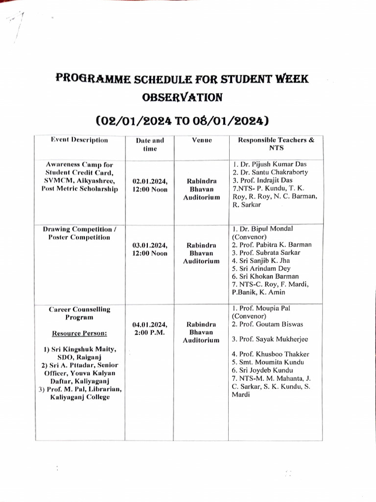 Student Week Program Schedule 2024 | PDF