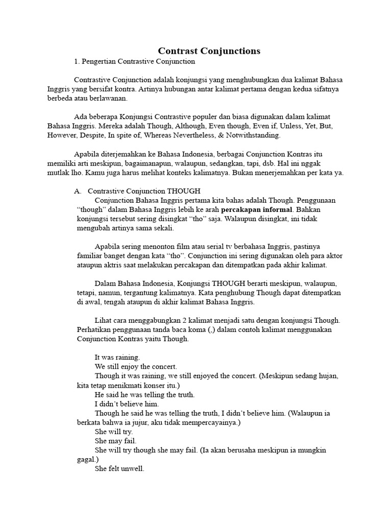 Contrast Conjunctions | PDF