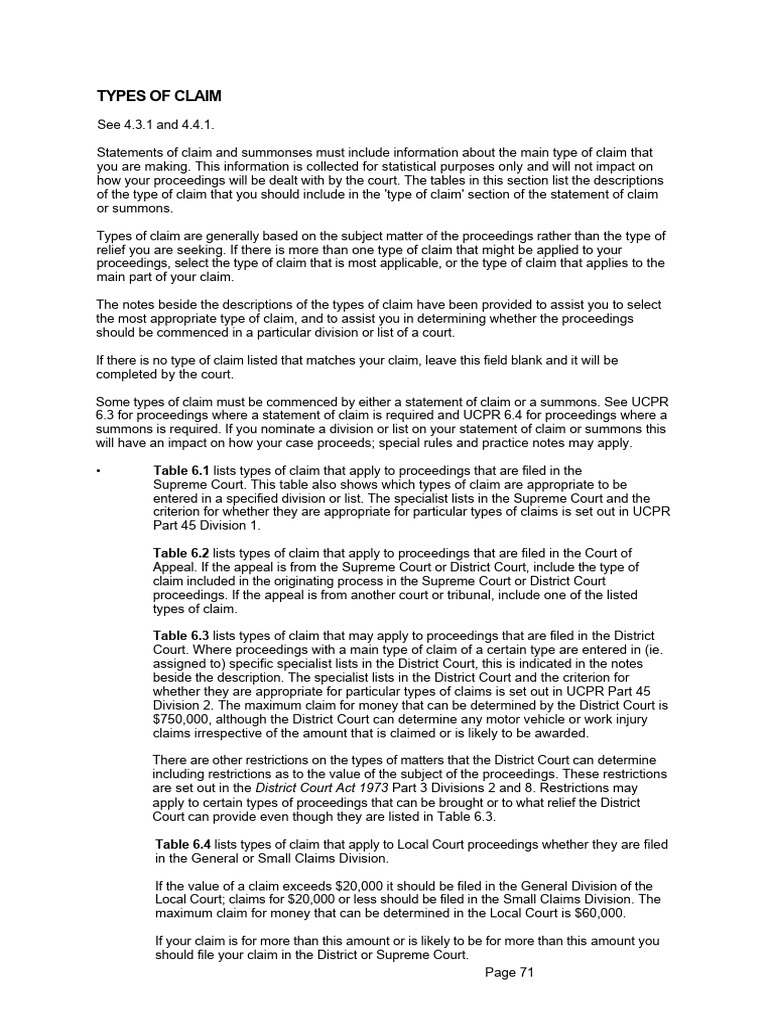 UCPR - Types of Claim Template - RETAIN | PDF | Arbitration | Leasehold ...