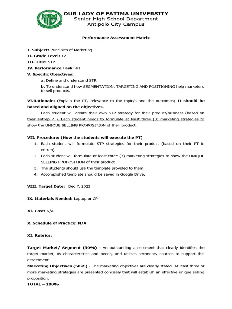 Mktg1-Performance Task-2q | PDF | Marketing | Market Segmentation