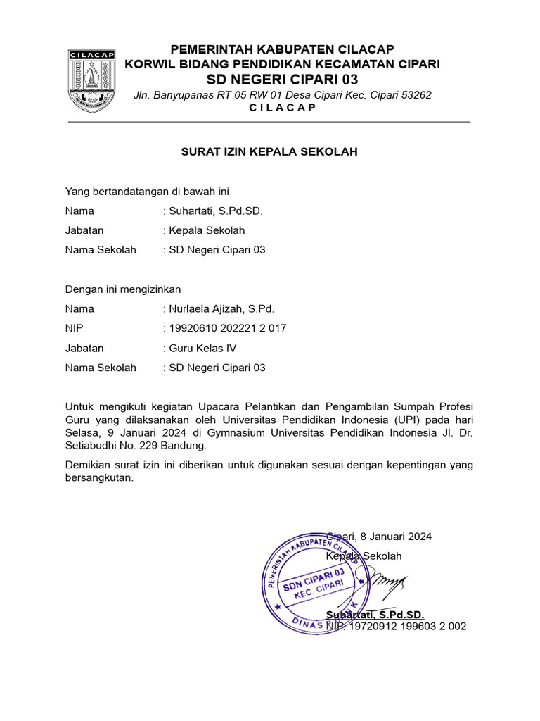 Form Surat Izin Dari Kepala Sekolah | PDF