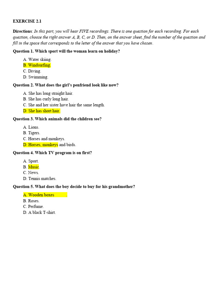 Đáp Án Nghe b1. 2 | PDF | Dogs | Cats