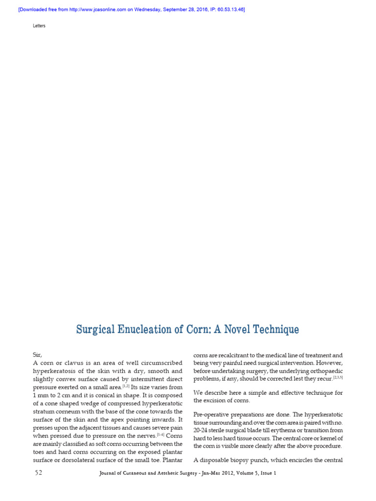 Surgical Enucleation Technique for Corns | PDF | Surgery | Clinical ...