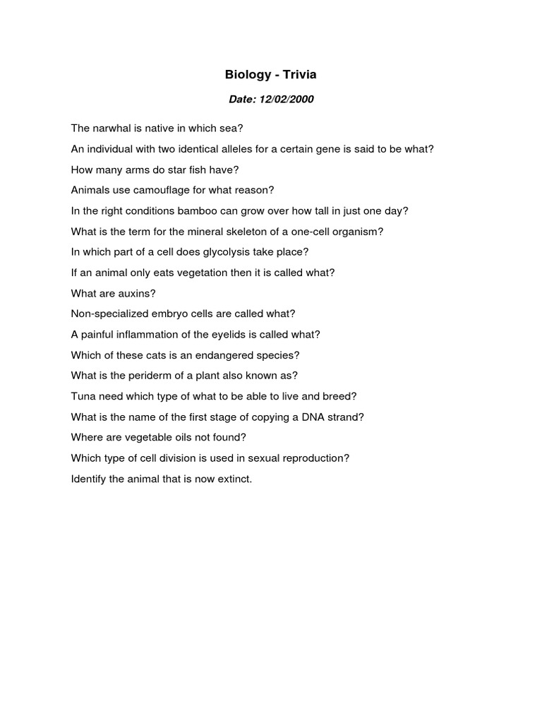 Biology Trivia 0 | PDF