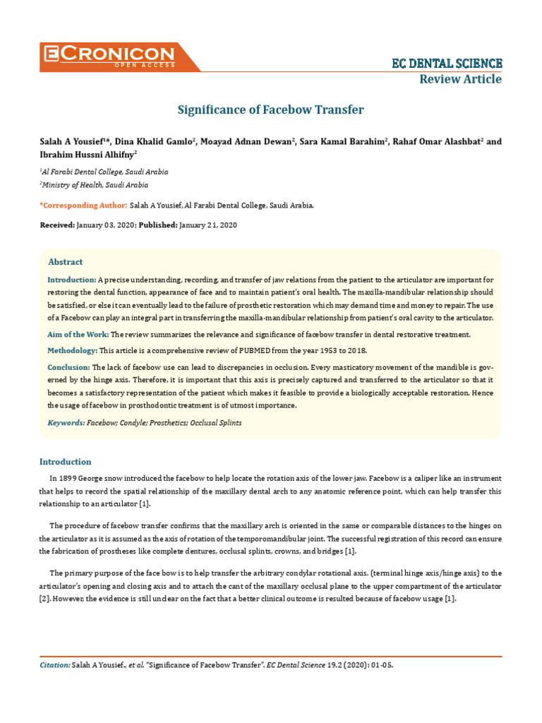 Significance of Facebow Transfer | PDF | Dentistry Branches