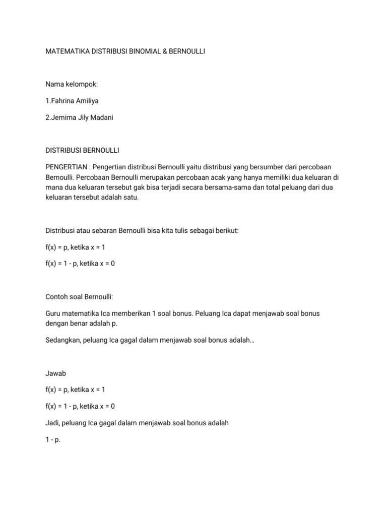 Distribusi Bernoulli dan Binomial | PDF