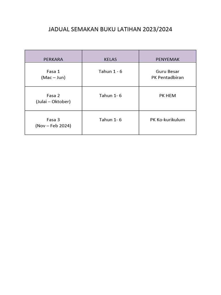 Jadual Semakan Buku Latihan 2023 | PDF | Kajian Bahasa Asing
