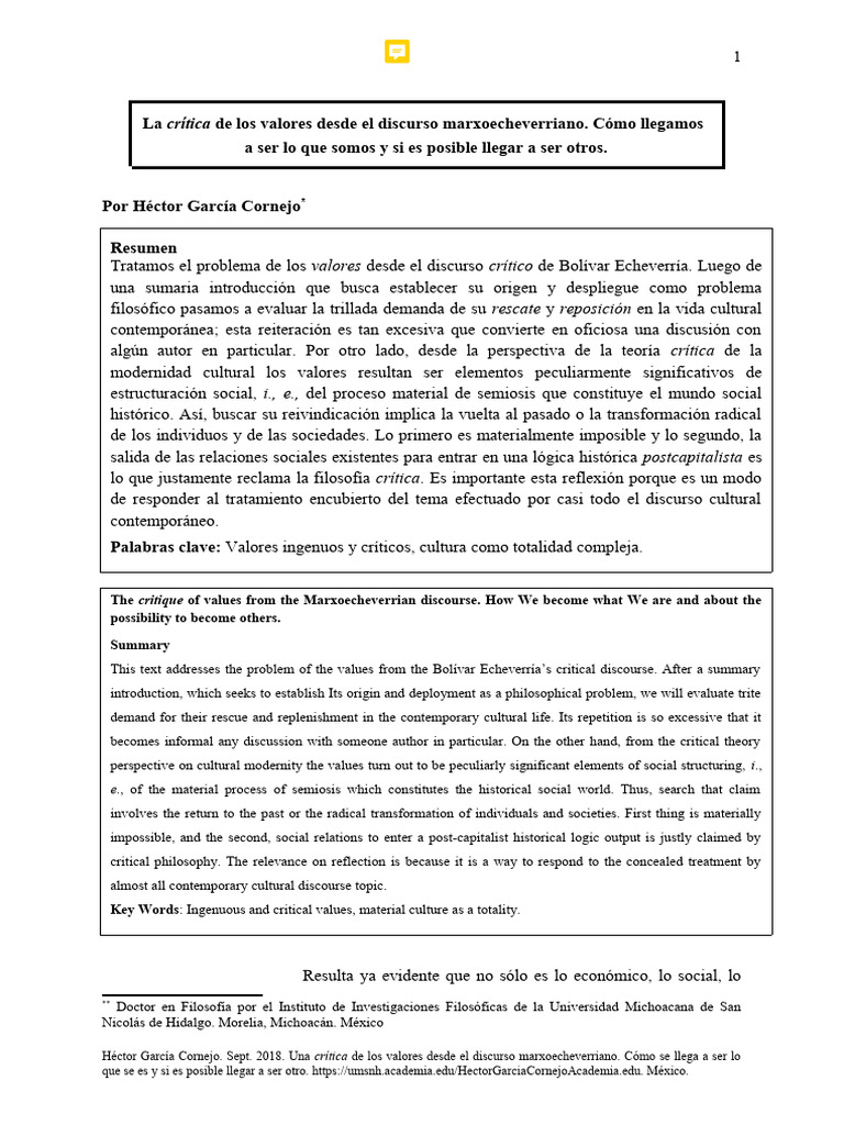 La Crítica de Los Valores Desde El Discurso Marxoecheverriano | PDF | Precios | David Hume