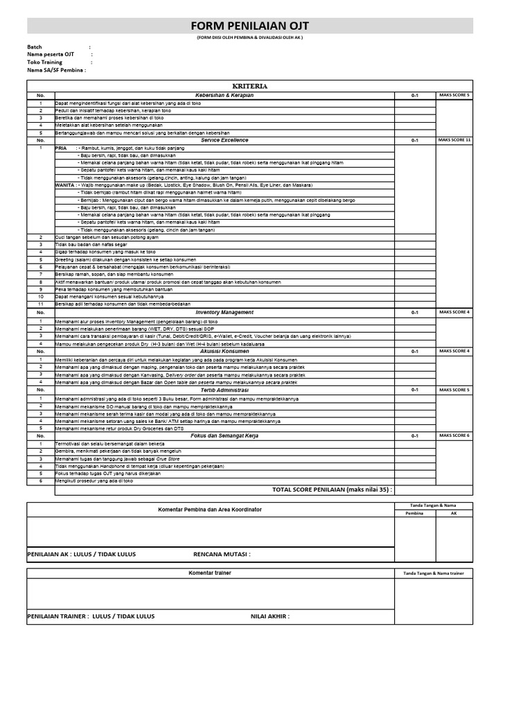 PENILAIAN & PENUGASAN OJT TERBARU (Update 28.11.23) | PDF