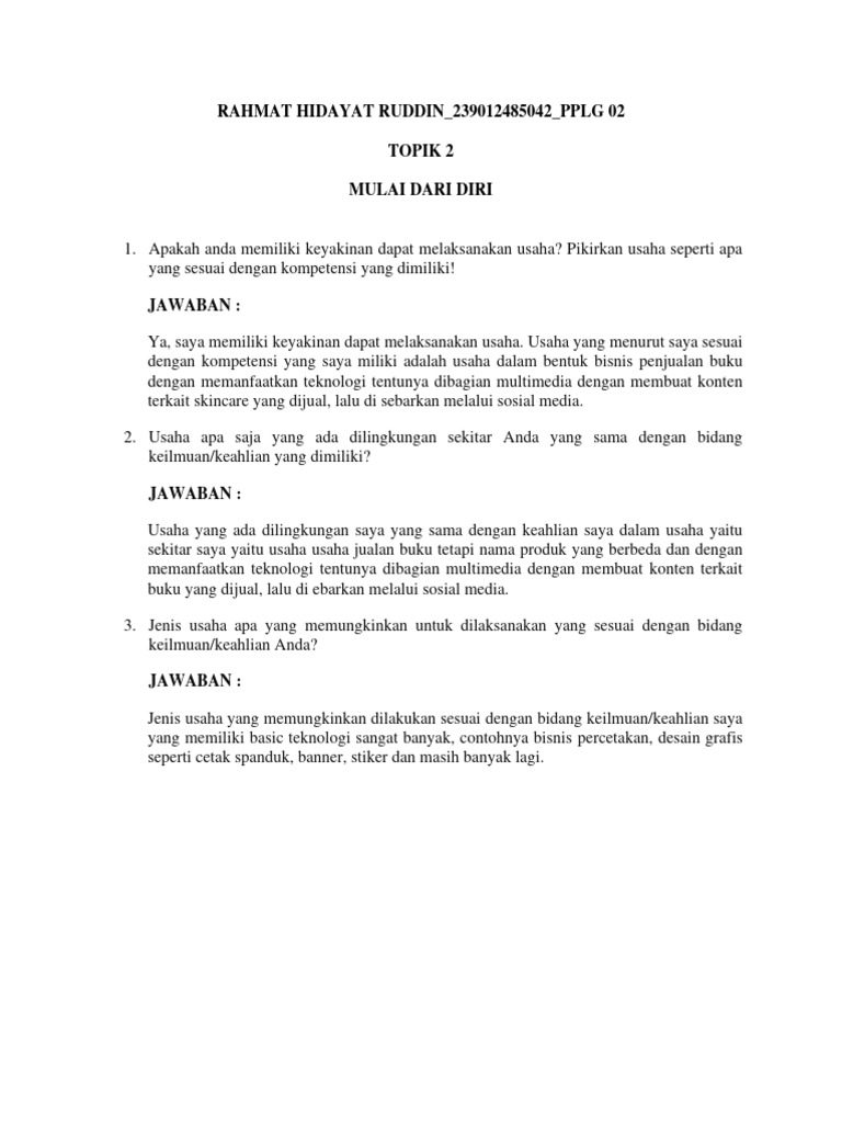 Topik 2 - Rahmat Hidayat Ruddin - Mulai Dari Diri | PDF