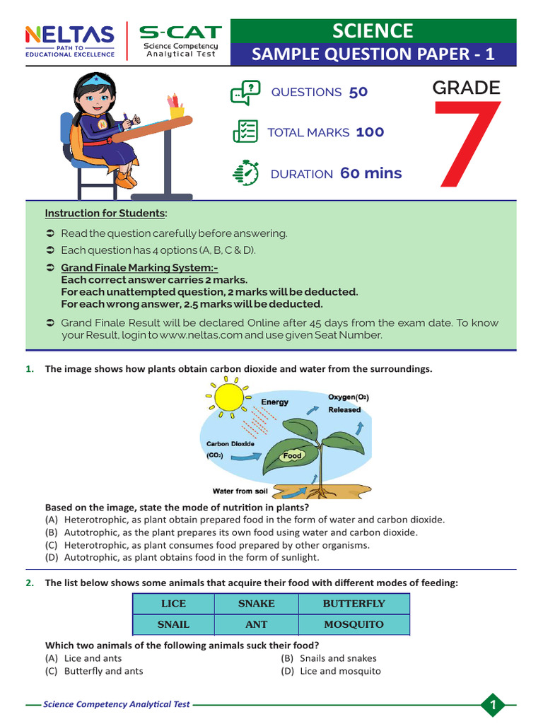 STD 7 Sample Question Paper | PDF | Compass | Blood
