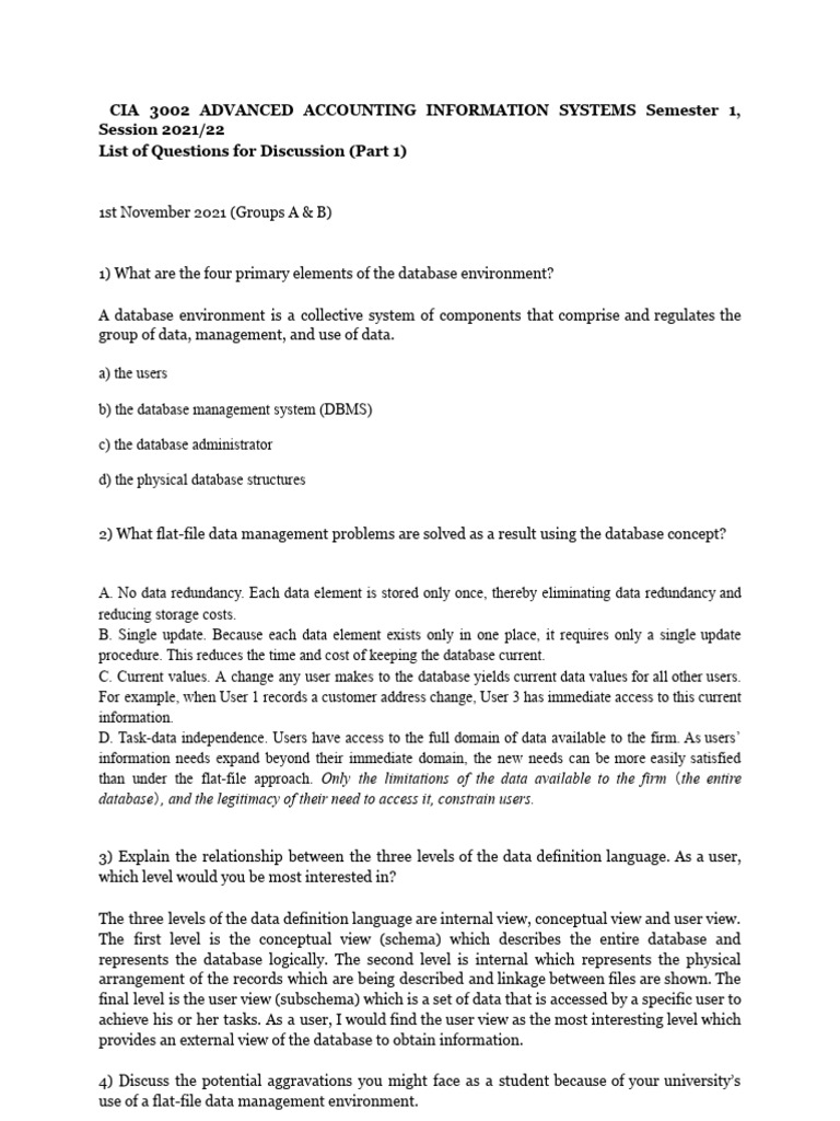 AAIS Tutor Classmates Answer | PDF | Databases | Relational Database