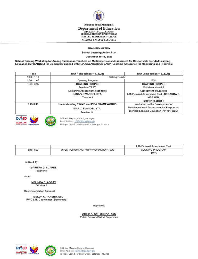Slac AP Training Matrix 2023 | PDF | Learning