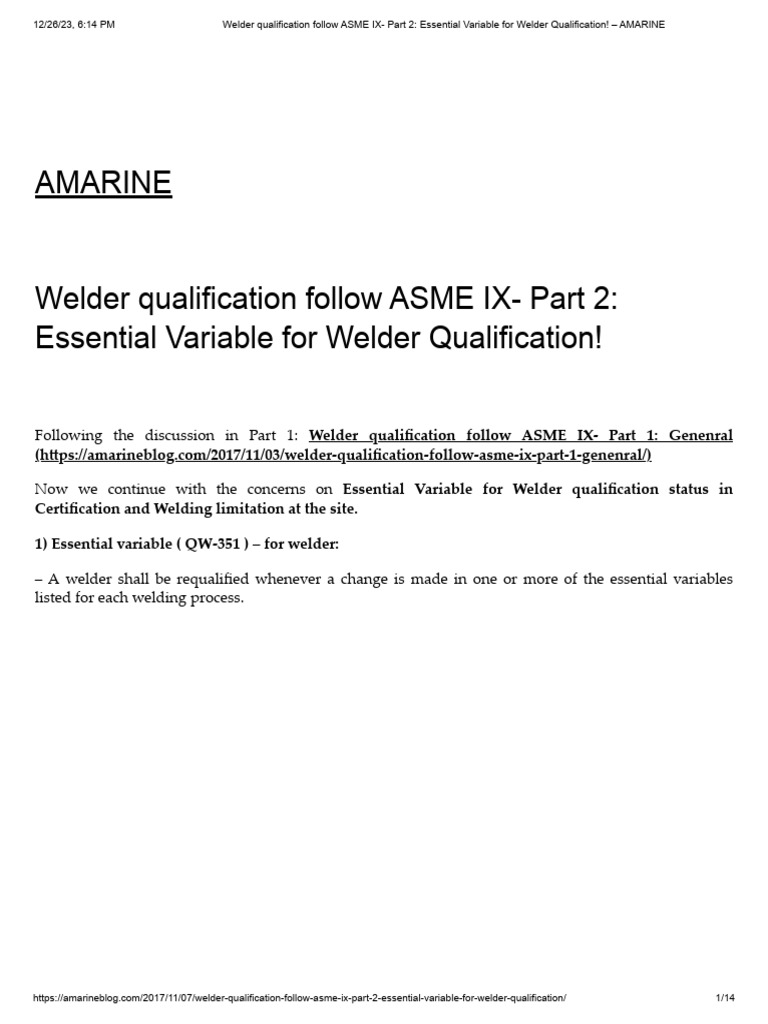Welder Qualification Follow ASME IX - Part 2 - Essential Variable For ...