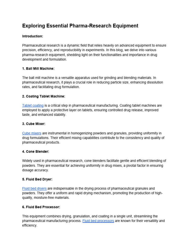 Exploring Essential Pharma-Research Equipment | PDF | Physical Sciences ...