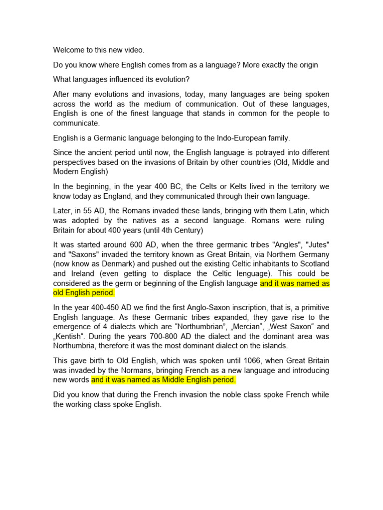 The History of The English Language | PDF | English Language | Celts