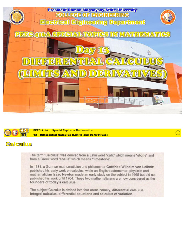 PEEC416A 13 Differential Calculus Limits and Derivatives With Notes ...