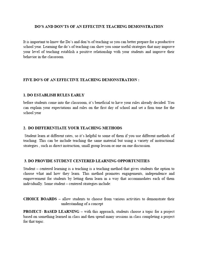Do's and Don'ts of Effective Teaching | PDF | Teaching Method | Teachers