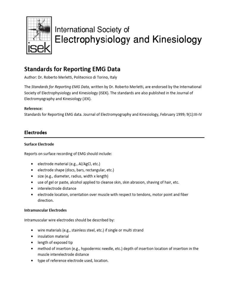 Standards For Reporting EMG Data | PDF | Electromyography | Sampling ...
