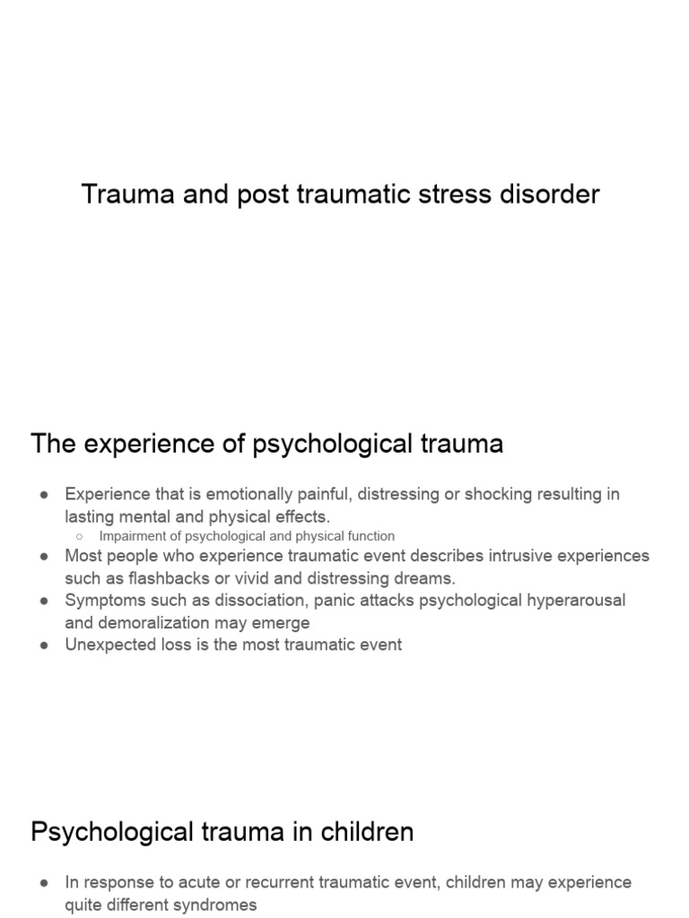 Trauma and Post Traumatic Stress Disorder | PDF | Psychological Trauma ...