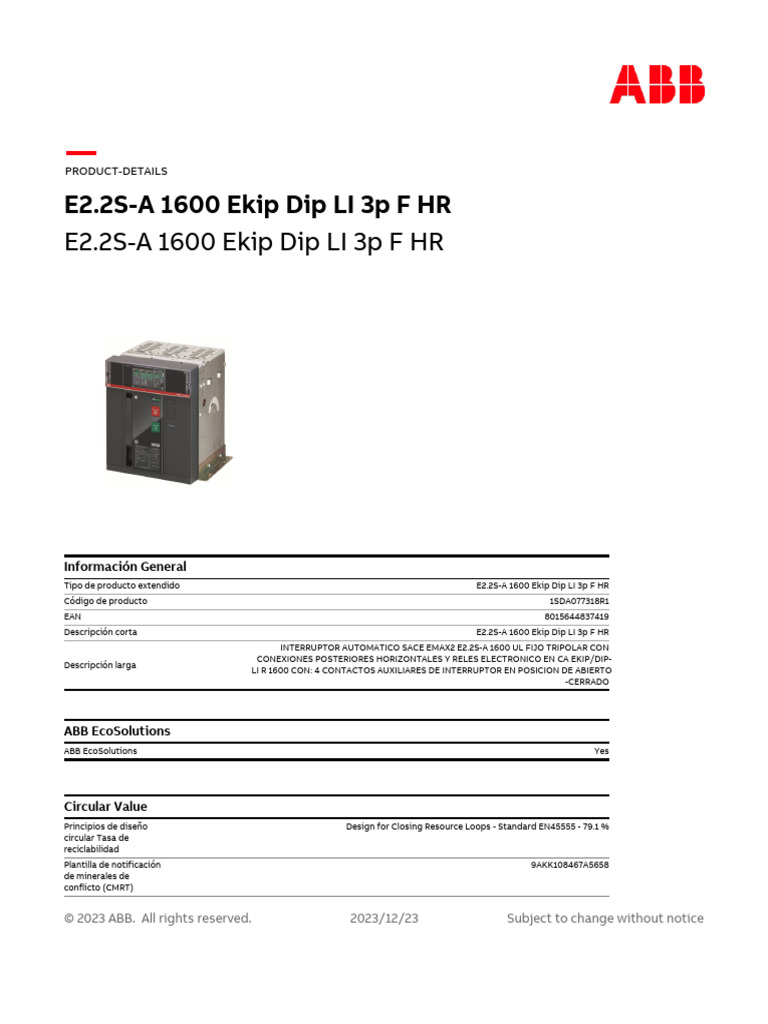 1SDA077318R1 E2 2s A 1600 Ekip Dip Li 3p F HR | PDF | Materiales ...
