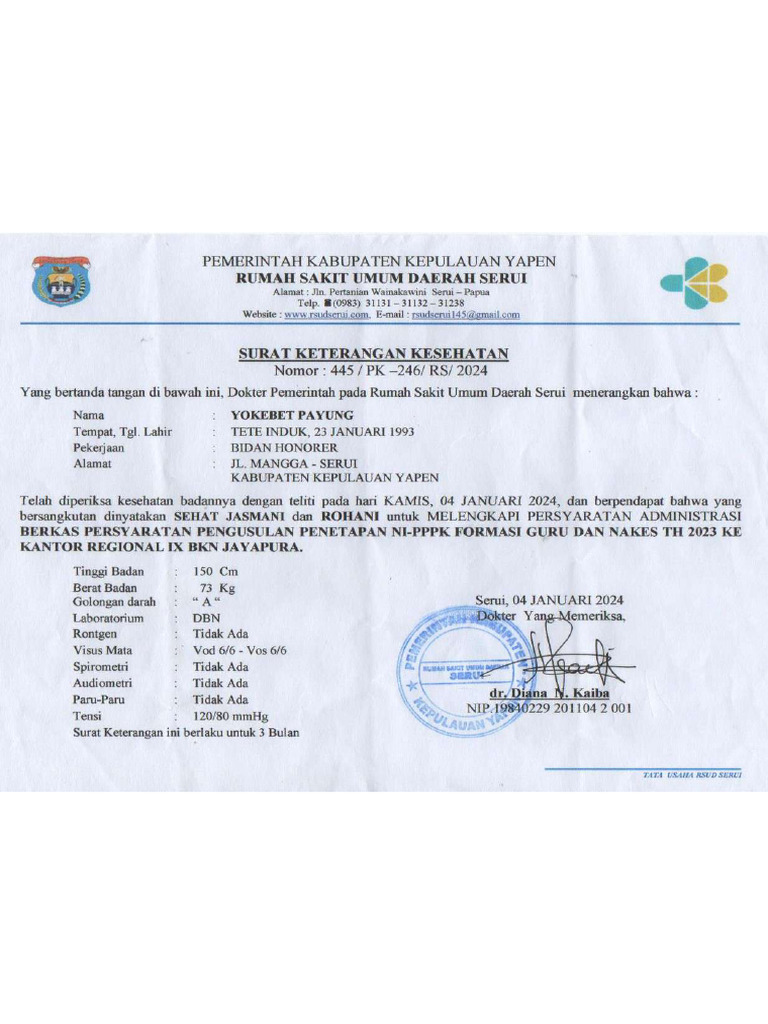 Surat Kesehatan Ebeth | PDF