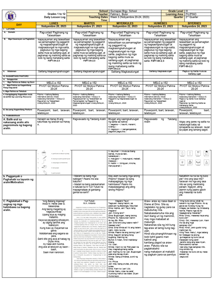 Dll-Filipino-Q2-Week 3 | PDF