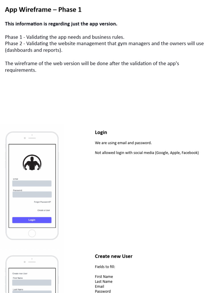 Gym App Wireframe Overview | PDF | Business