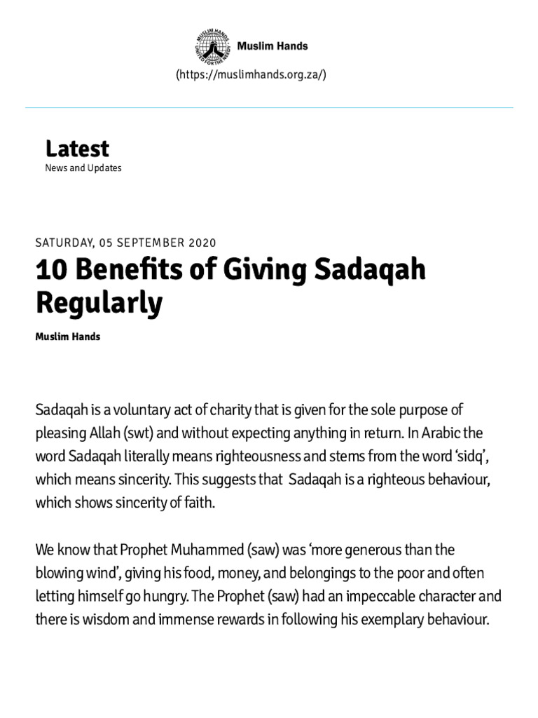 10 Benefits of Giving Sadaqah Regularly - Muslim Hands South Africa ...
