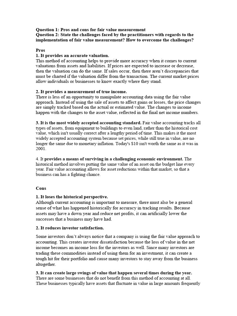 Fair Value Measurement Pdf Fair Value Cost