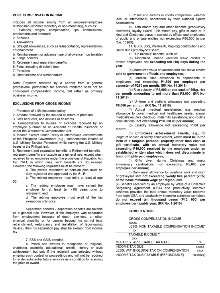 Pure Compensation Income | PDF | Welfare | Employment