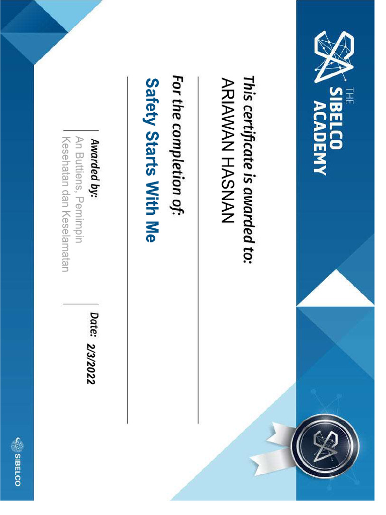 Certificate Safety Start With Me | PDF