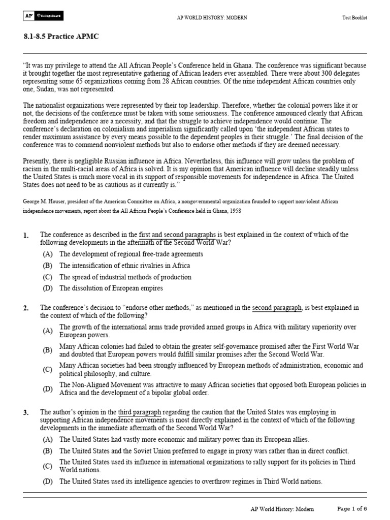 8.1-8.5 Practice APMC | PDF | Mao Zedong | World Politics