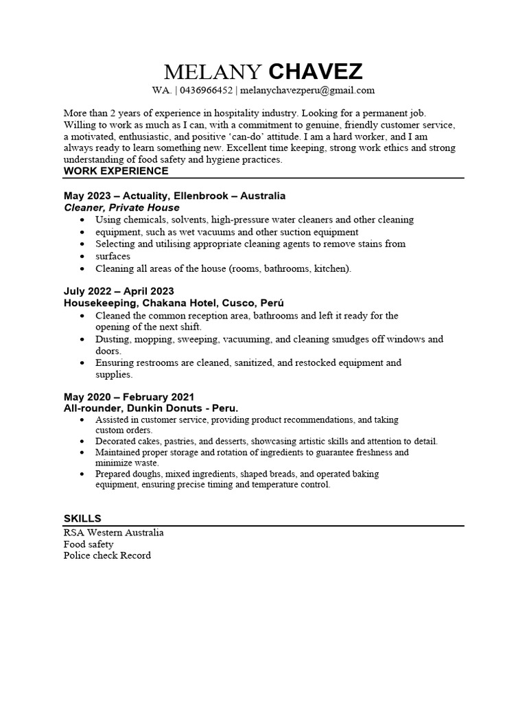 Melany Chavez: Hospitality Experience | PDF | Career & Growth