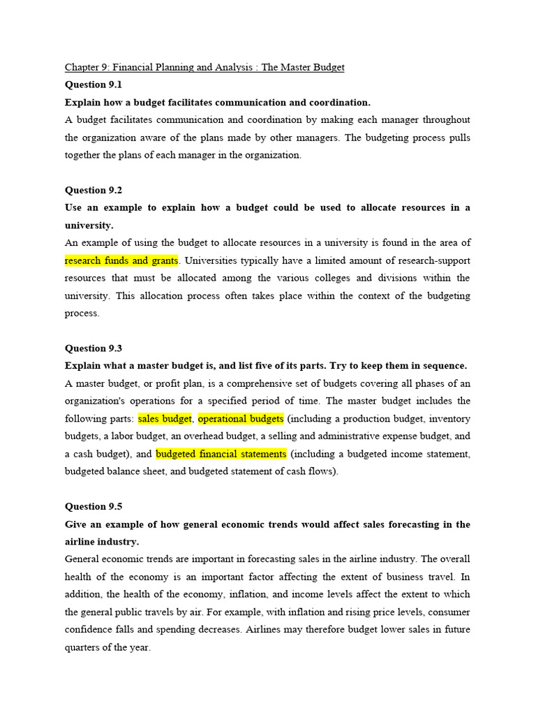 Tutorial 1 Questions - Budgeting - Part 1 | PDF | Budget | Course Credit