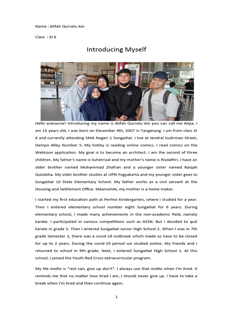 Alifah Qurratu Ain: Student Profile | PDF