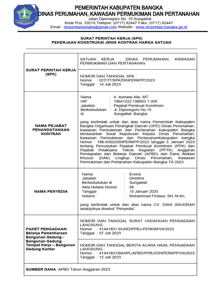 Surat Perintah Kerja (SPK) | PDF