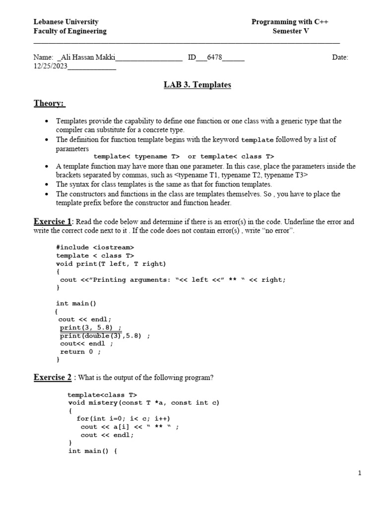 Lab 3 Templates - 2023 | PDF | Parameter (Computer Programming ...