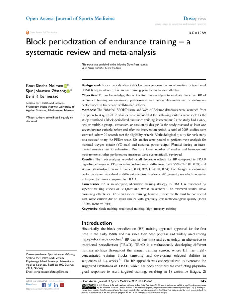 Block Periodization of Endurance Training | PDF | Meta Analysis ...