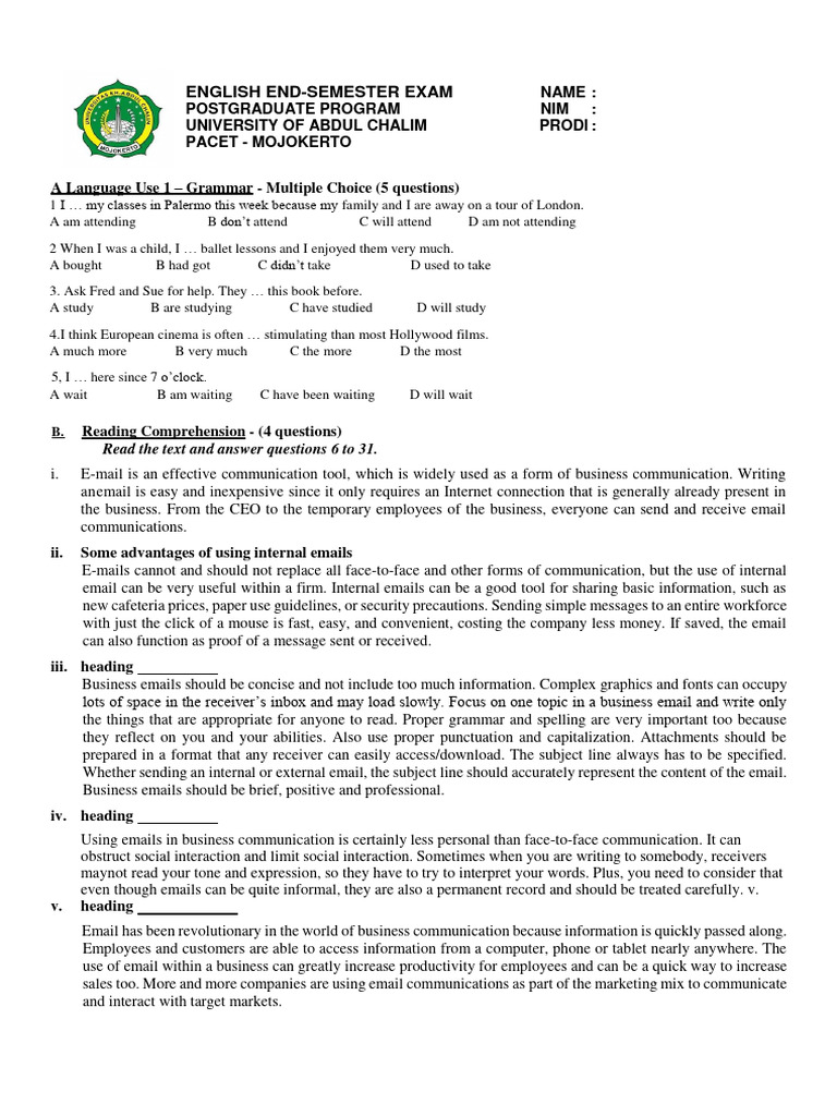 English Es Exam PS Uac | PDF | Communication | Human Communication