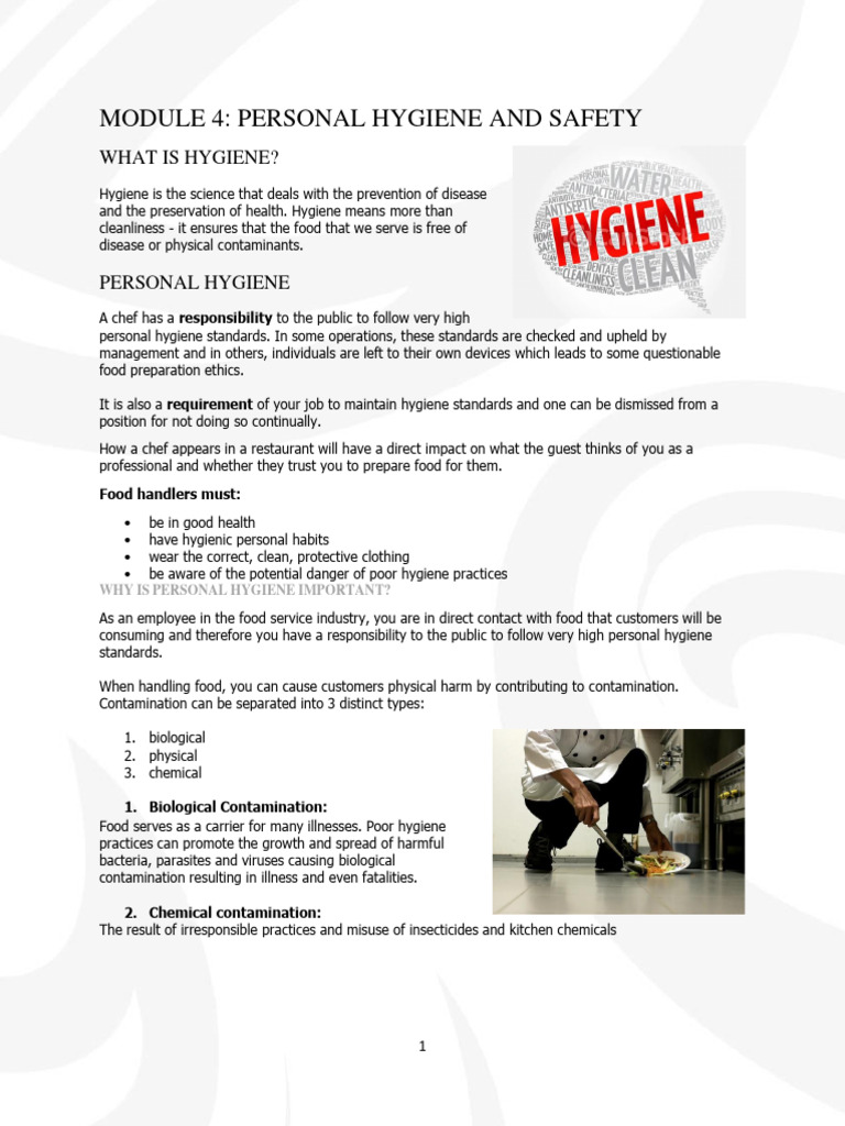 Personal Hygiene Standards for Chefs | PDF | Hygiene | Hand Washing