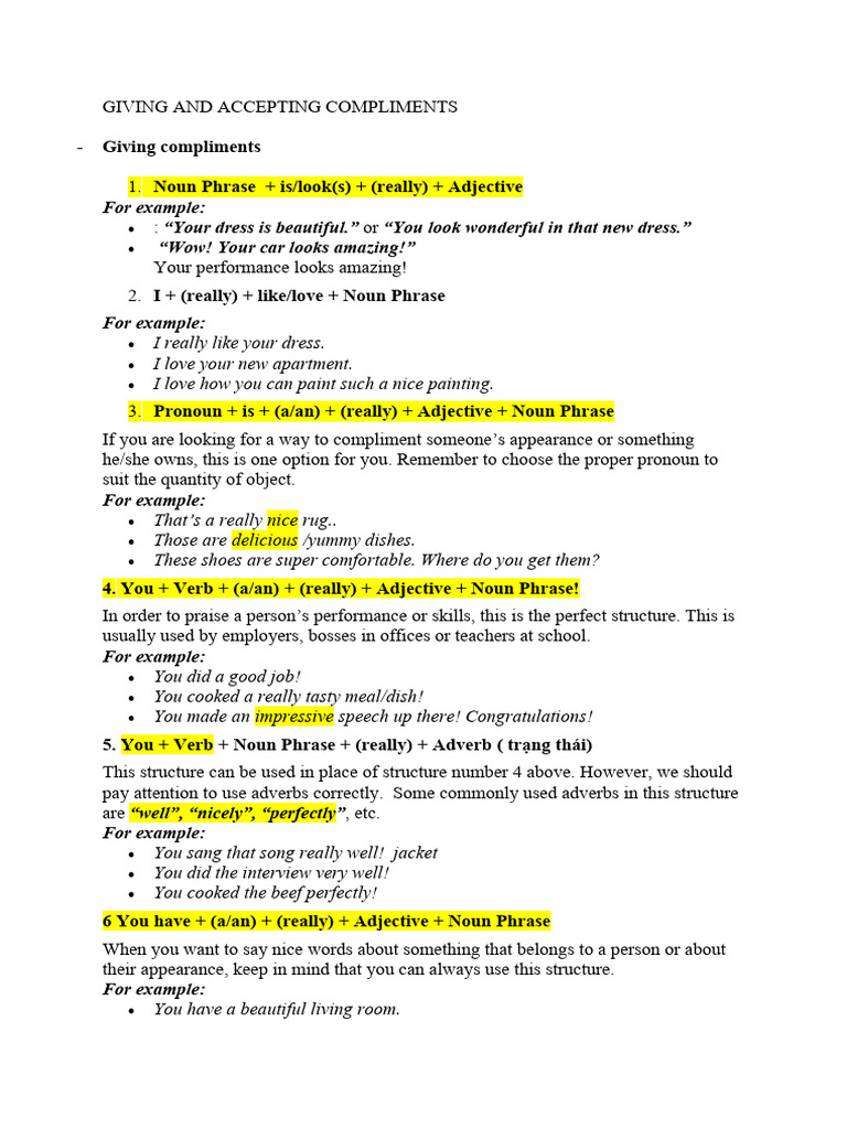 Giving and Accepting Compliments | PDF | Adjective | Noun